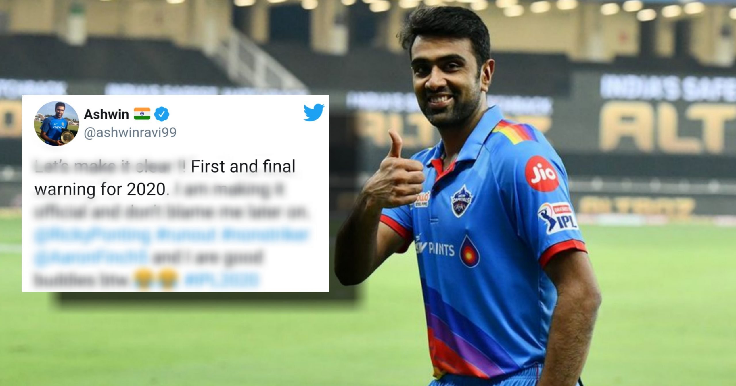 R Ashwin Reveals He Gave A Final Mankading Warning Of 2020