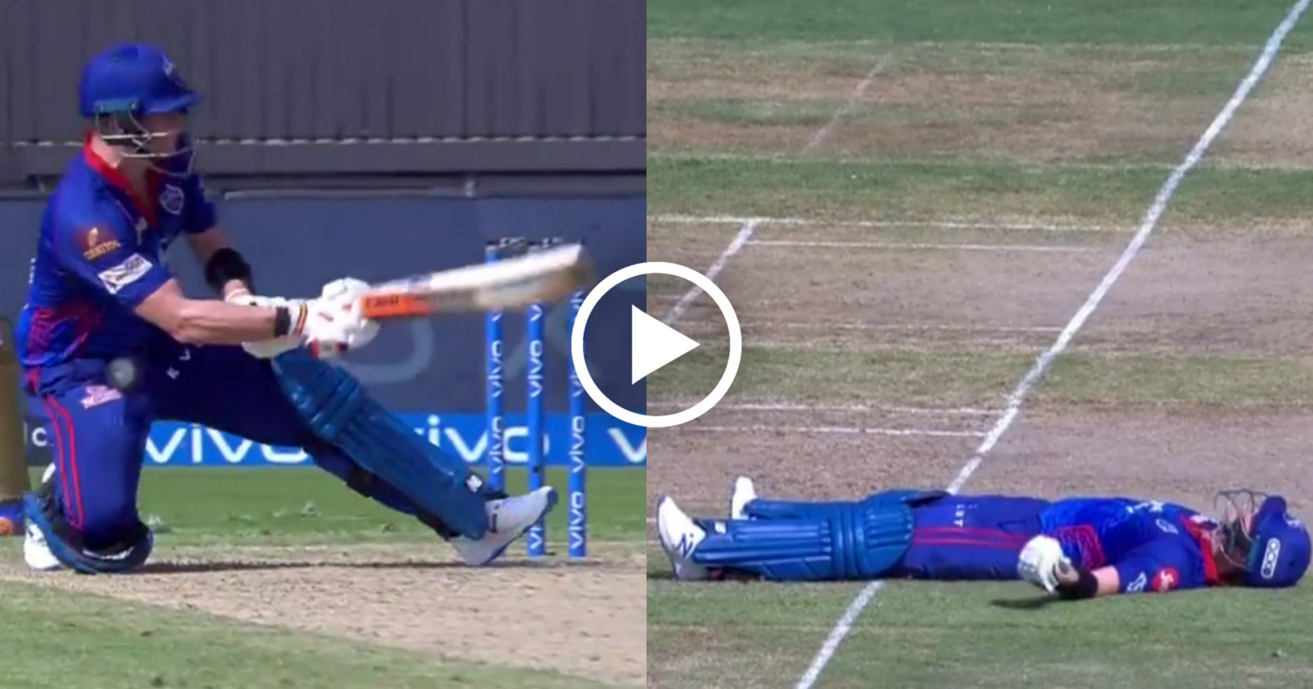 Steve Smith falls on ground with pain after being hit on thigh