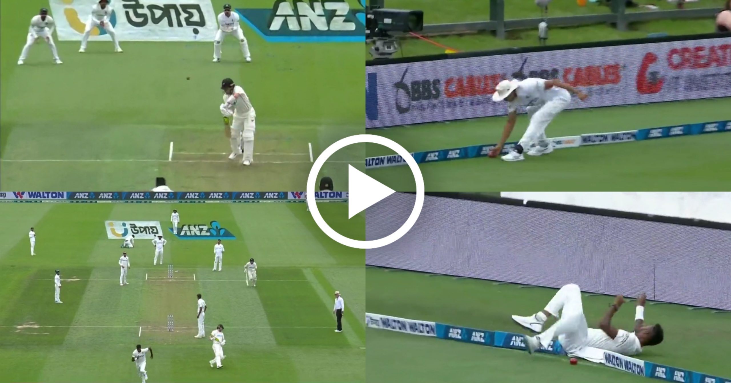 A dropped catch turns into seven overthrow runs during NZvBAN match