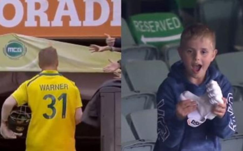 David Warner Gives His Gloves To A Fan After Ending His Century Drought