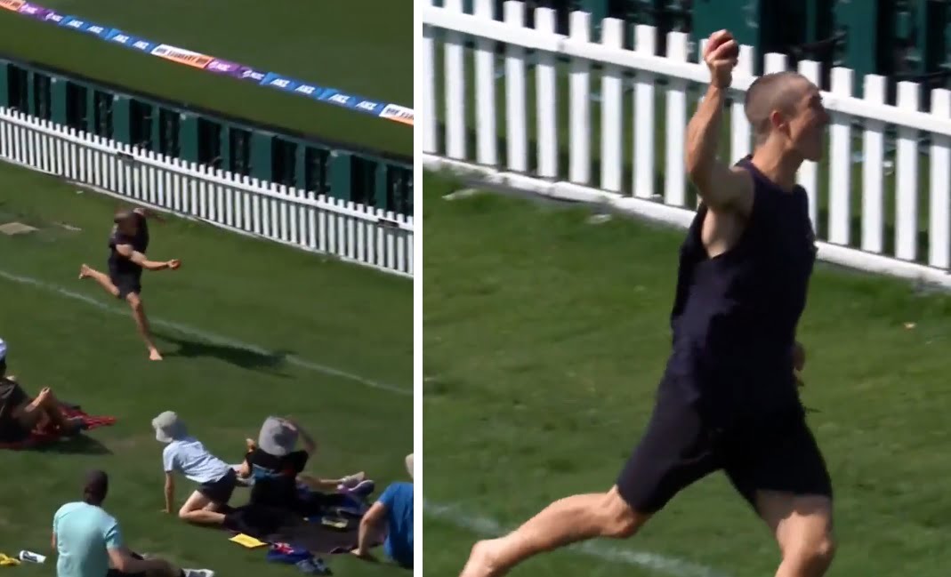 A Spectator Take A One-handed Catch During NZ vs SL Test