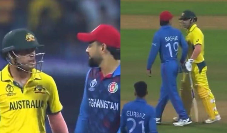 David Warner and Rashid Khan Engage in Banter During World Cup Match