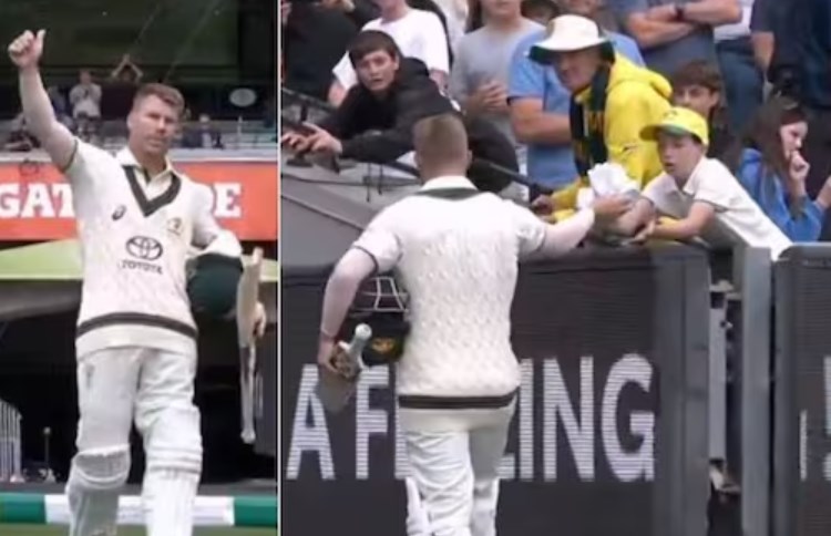 David Warner's Touching Gesture With Fan And Gloves At MCG