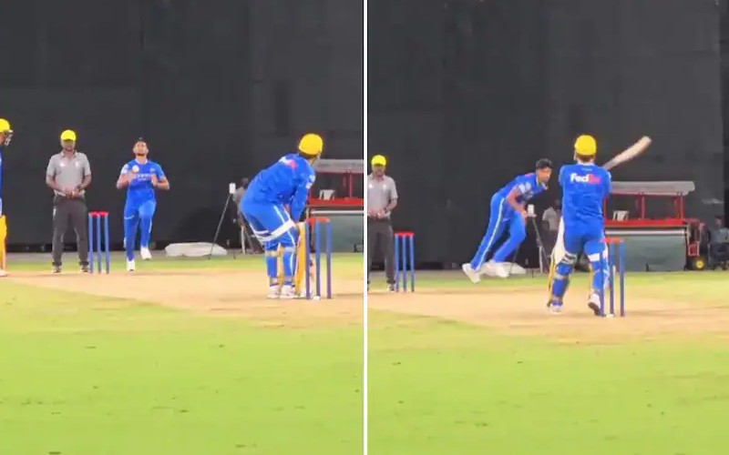 MS Dhoni Unleashes Iconic Helicopter Shot In CSK Practice Ahead Of IPL 2025