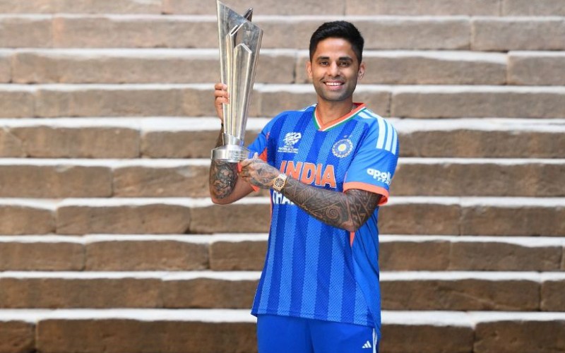 Suryakumar Yadav Holds Official T20 World Cup Trophy Photo Op At Adalaj ...
